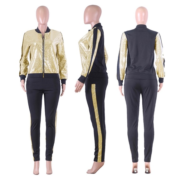 Jackets & Coats | Gold Sequin Jogger Set | Poshmark